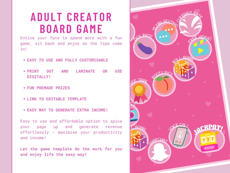 Onlyfans Board Game Tip Game Printable Adult Game for Adult Creators Using Onlyfans, Fansly ...