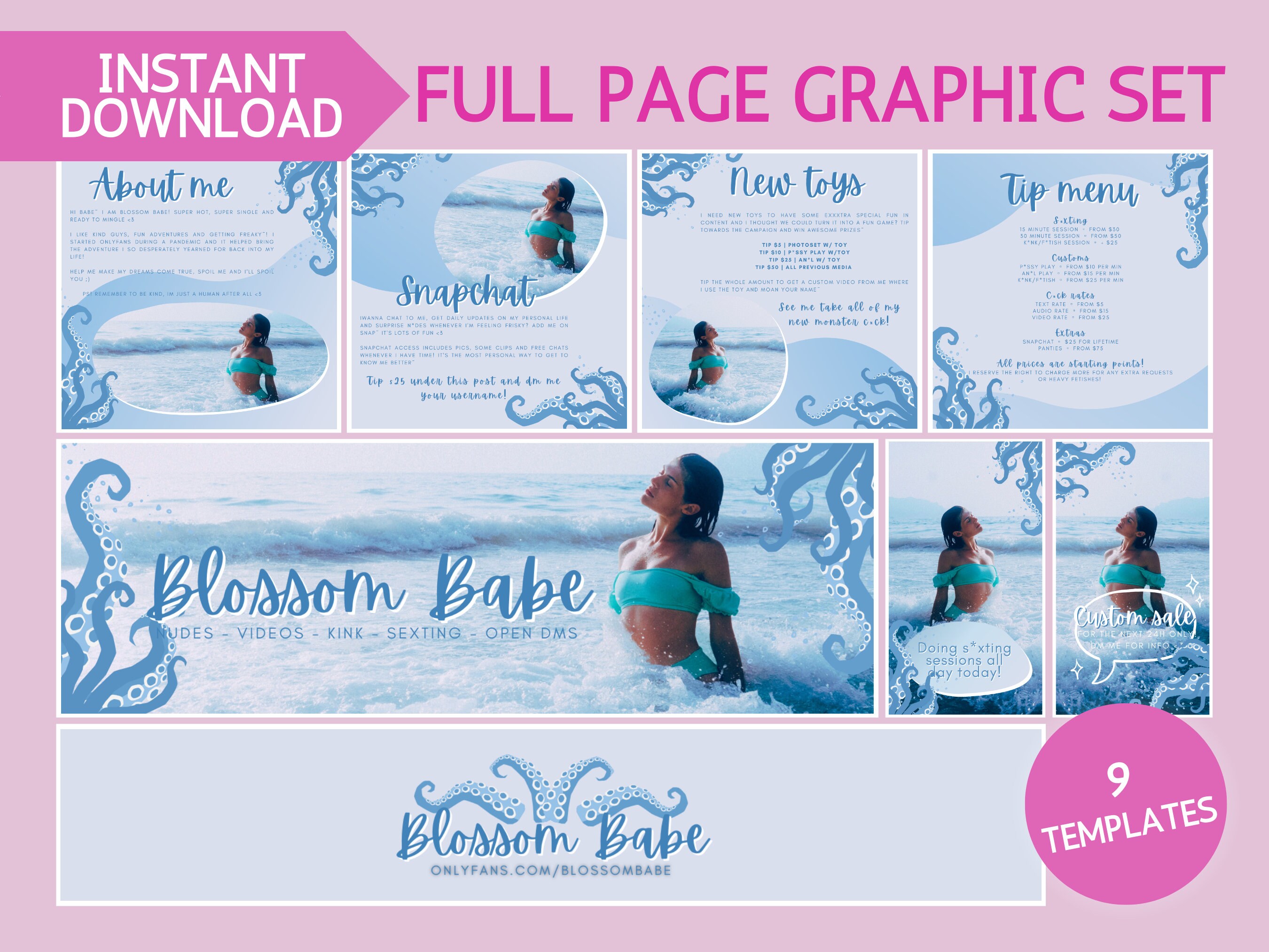 Full Page Onlyfans Graphic Template Set Easy to Edit Templates of ...