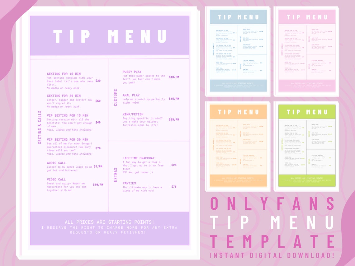 Easy to Edit Onlyfans Tip Menu Template for Fansly Adult - Etsy Australia