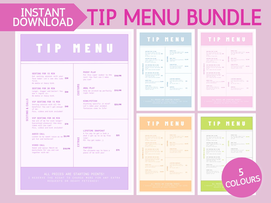 Easy to Edit Onlyfans Tip Menu Template for Fansly, Adult Content Fan ...
