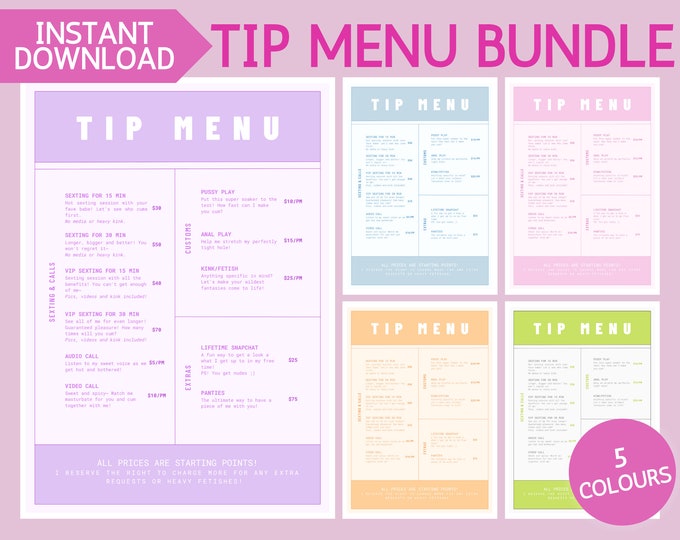 Easy to Edit Onlyfans Tip Menu Template - for Fansly, Adult Content Fan ...