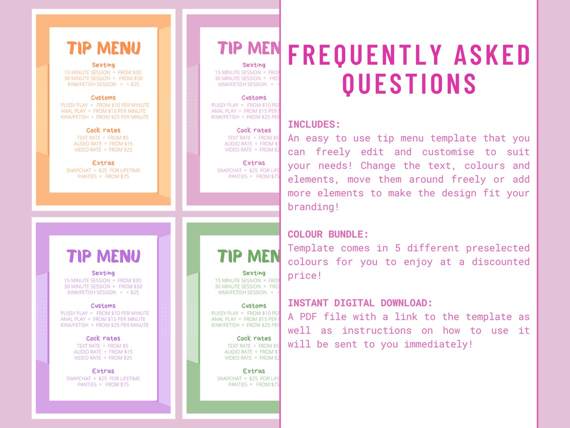 Easy to Edit Onlyfans Tip Menu Template for Fansly, Adult Content Fan ...
