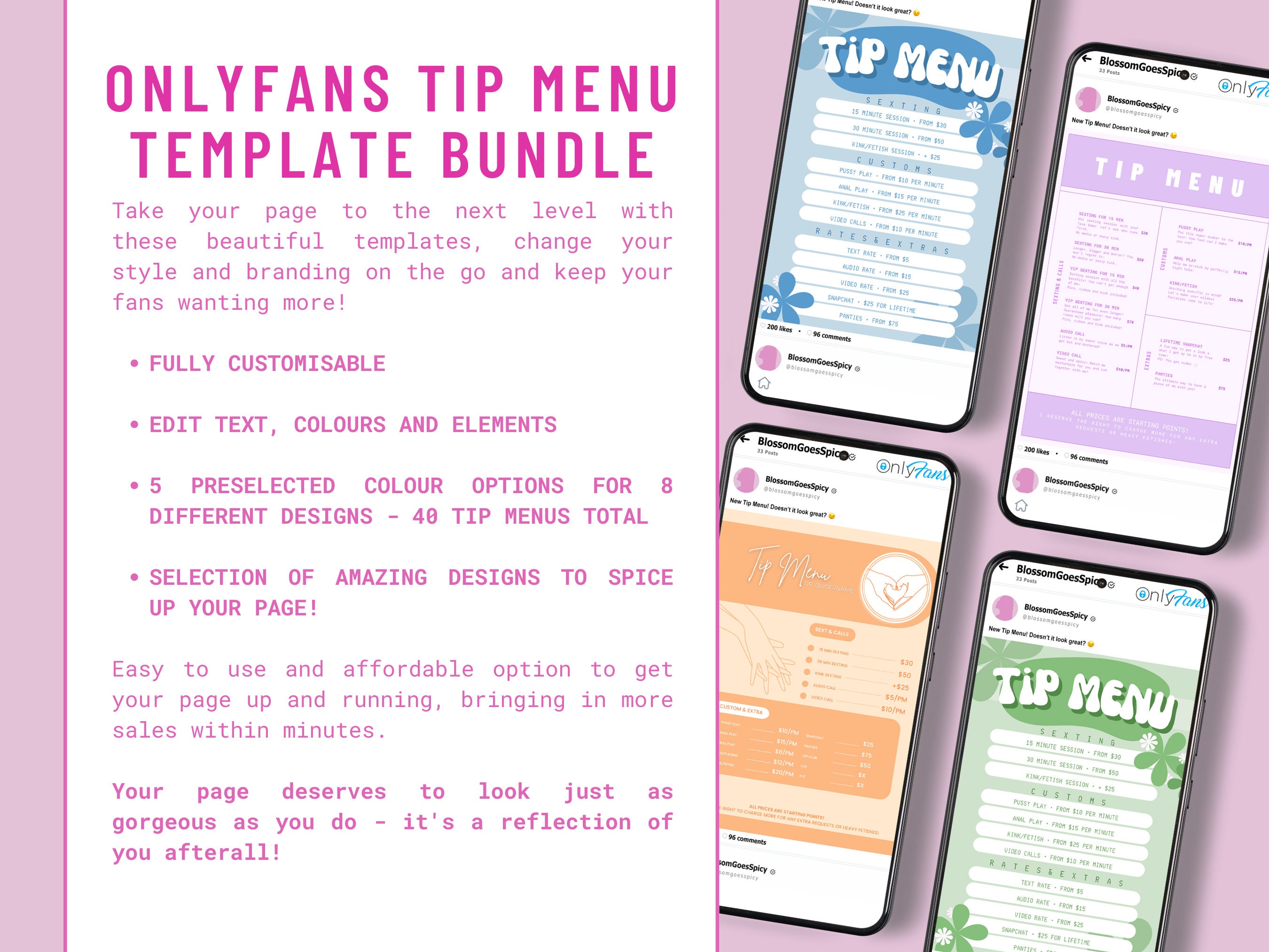 Easy to Edit Onlyfans Tip Menu BUNDLE 40 Menus for - Etsy
