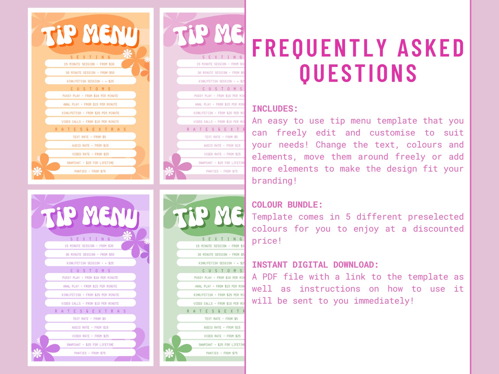 Easy to Edit Onlyfans Tip Menu Template - for Fansly, Adult Content Fan ...