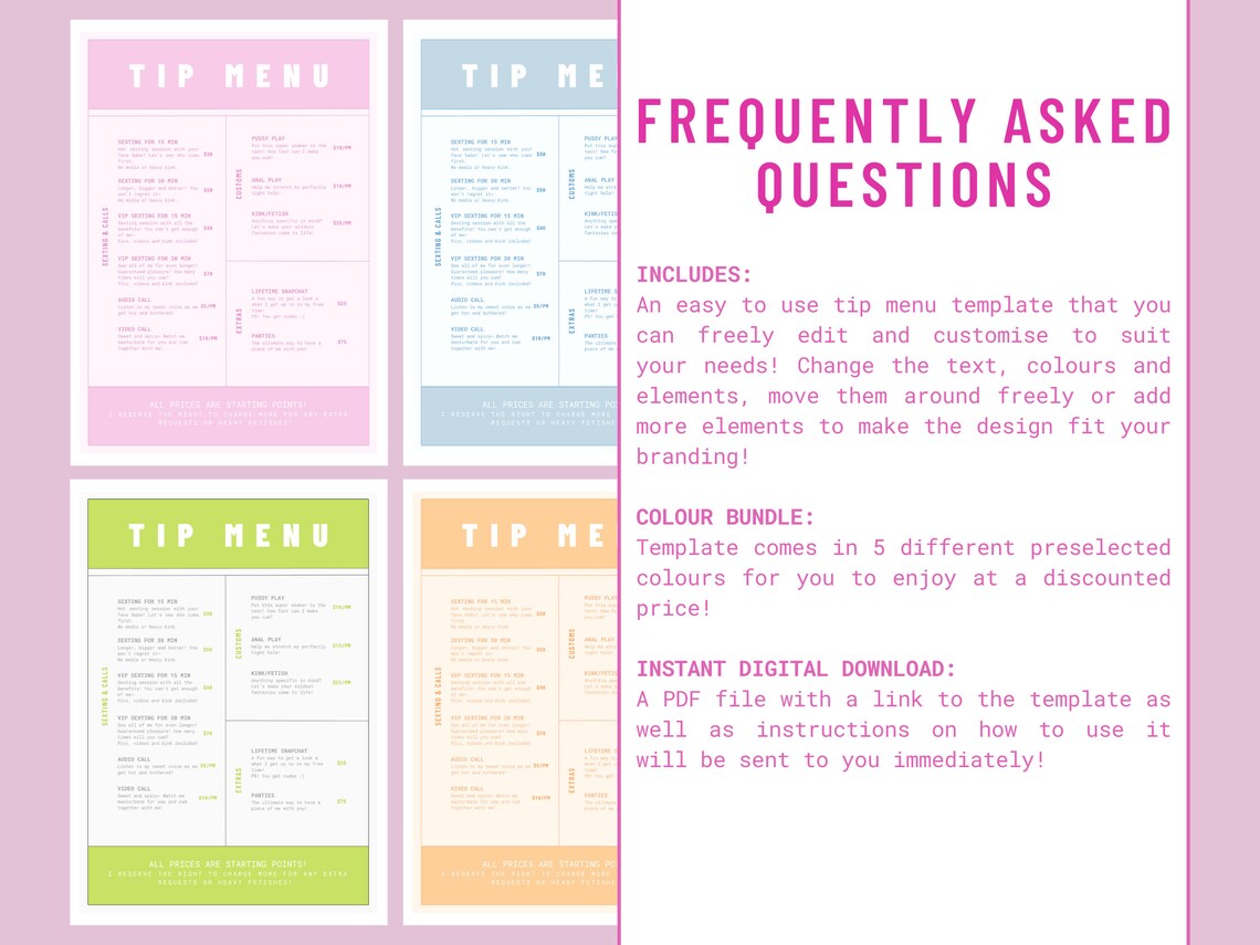 Easy To Edit Onlyfans Tip Menu Template For Fansly Adult Content Fan 