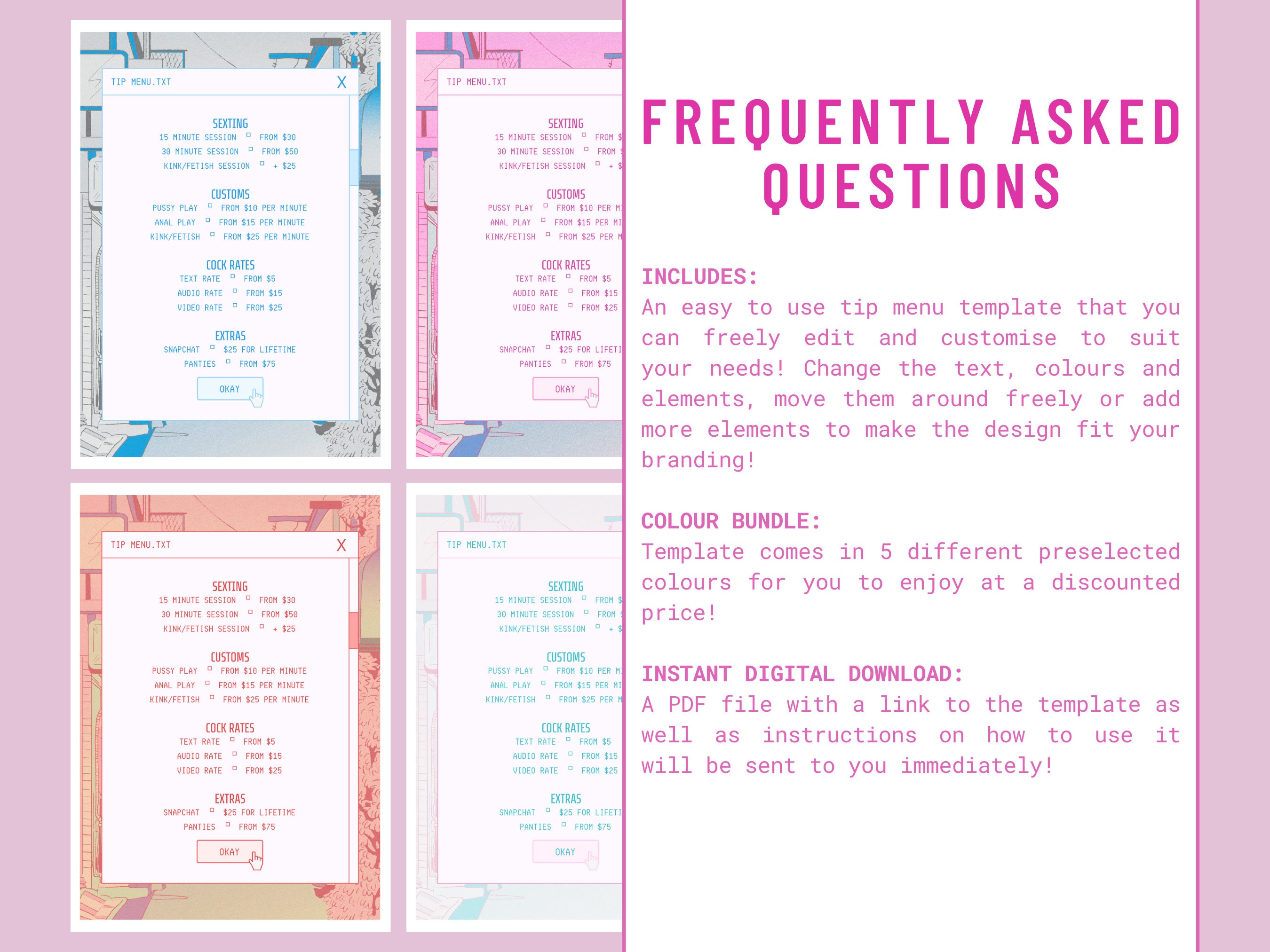 Easy to Edit Onlyfans Tip Menu Template - for Fansly, Niteflirt, Adult ...