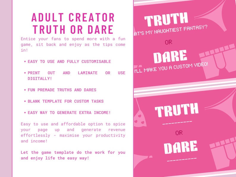 Tip Game Naughty Truth or Dare Printable Adult Game for - Etsy