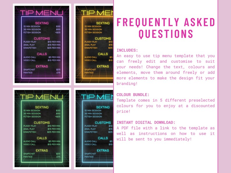 Easy to Edit Onlyfans Tip Menu Template - for Fansly, Adult Content Fan ...