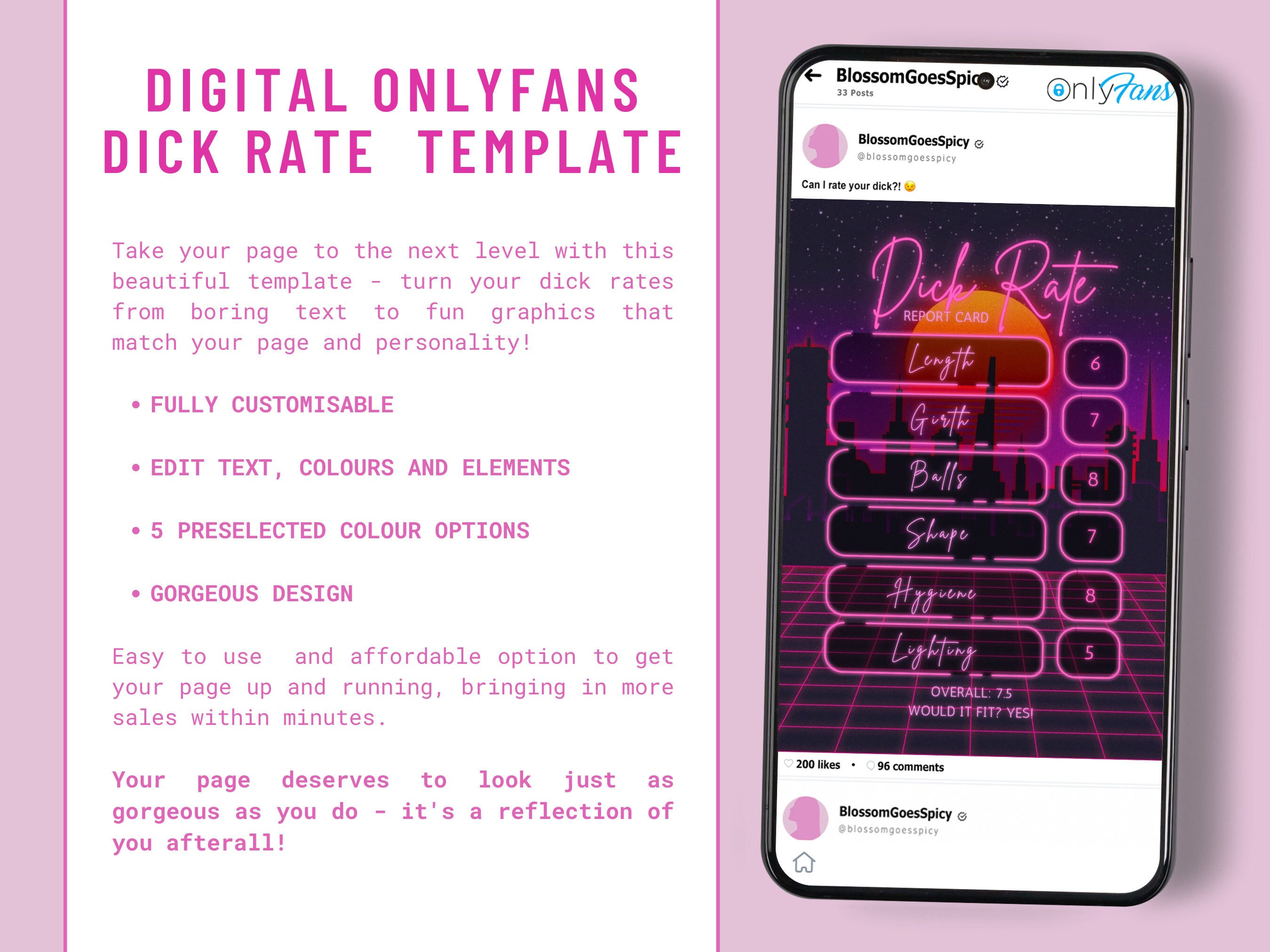 Easy to Edit Onlyfans Dick Rate Template Score Report Card for Niteflirt Fansly, Adult Content ...