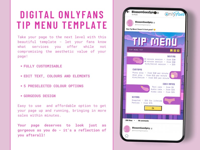 Easy to Edit Onlyfans Tip Menu Template for Fansly Adult - Etsy