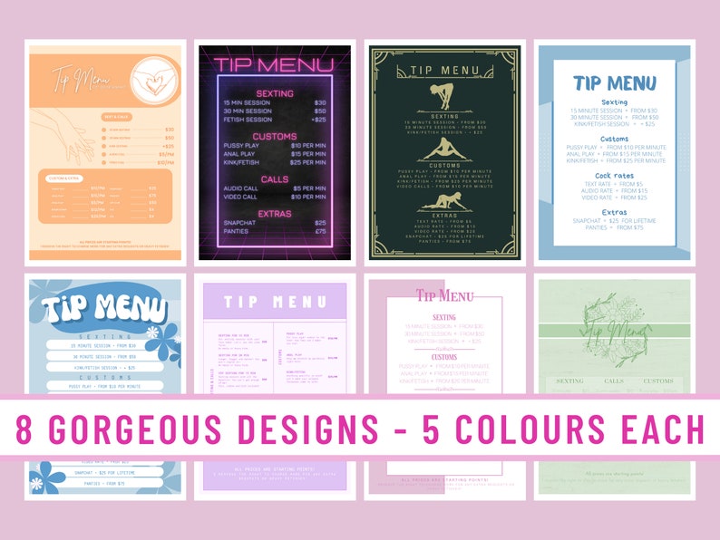 Easy to Edit Onlyfans Tip Menu BUNDLE 40 Menus for - Etsy