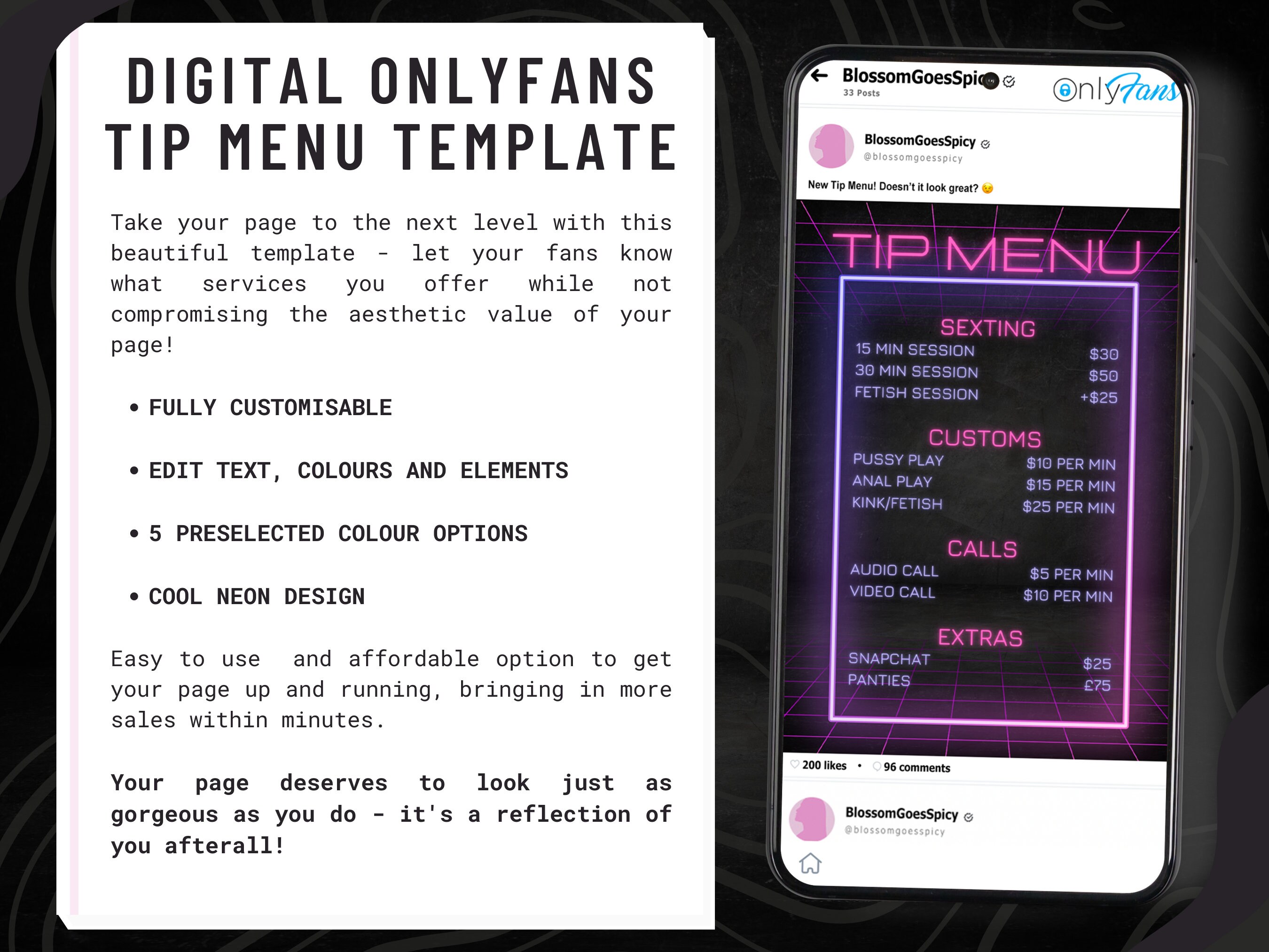 Easy to Edit Onlyfans Tip Menu Template for Fansly Adult - Etsy UK