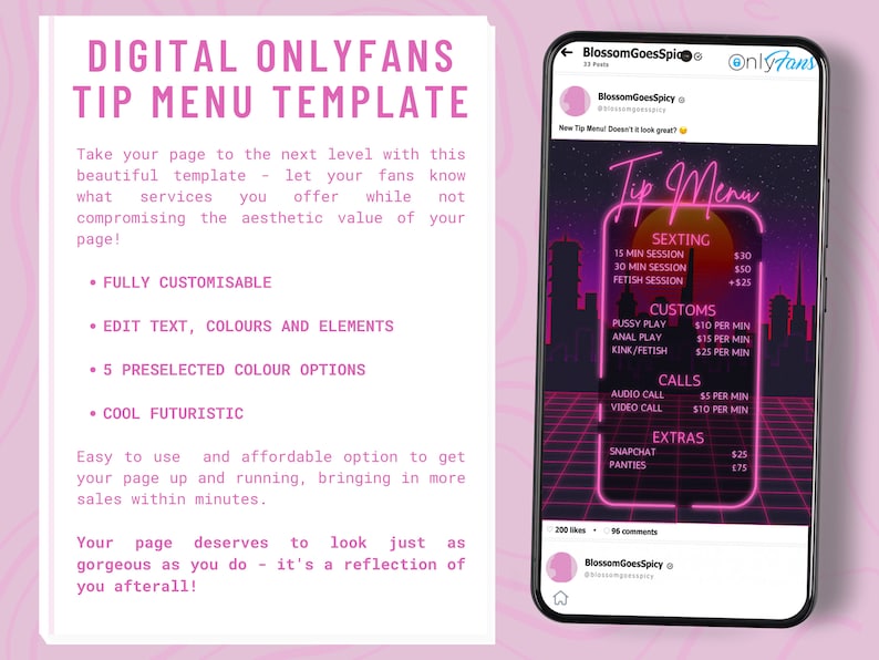 Easy to Edit Onlyfans Tip Menu Template for Fansly Adult - Etsy Australia