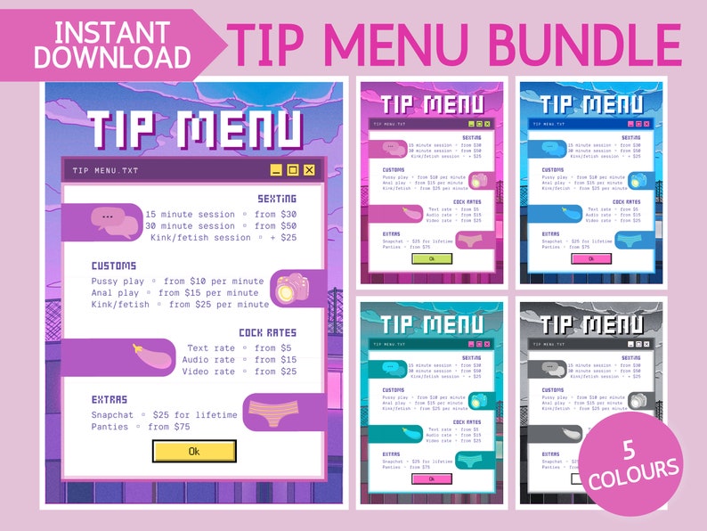 Easy to Edit Onlyfans Tip Menu Template - for Fansly, Adult Content Fan ...