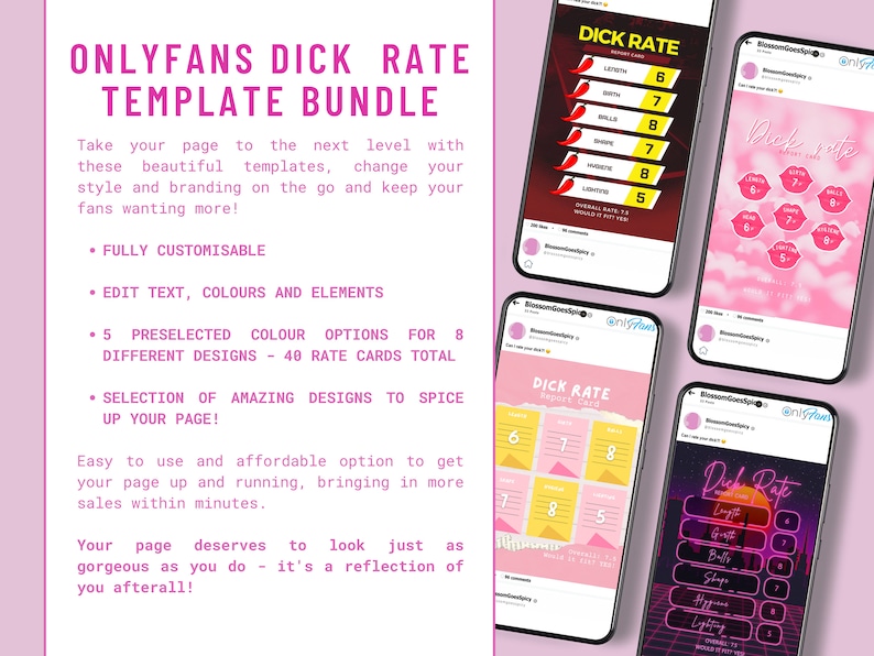 Easy to Edit Onlyfans Dick Rate BUNDLE 40 Score Report Cards for Fansly ...