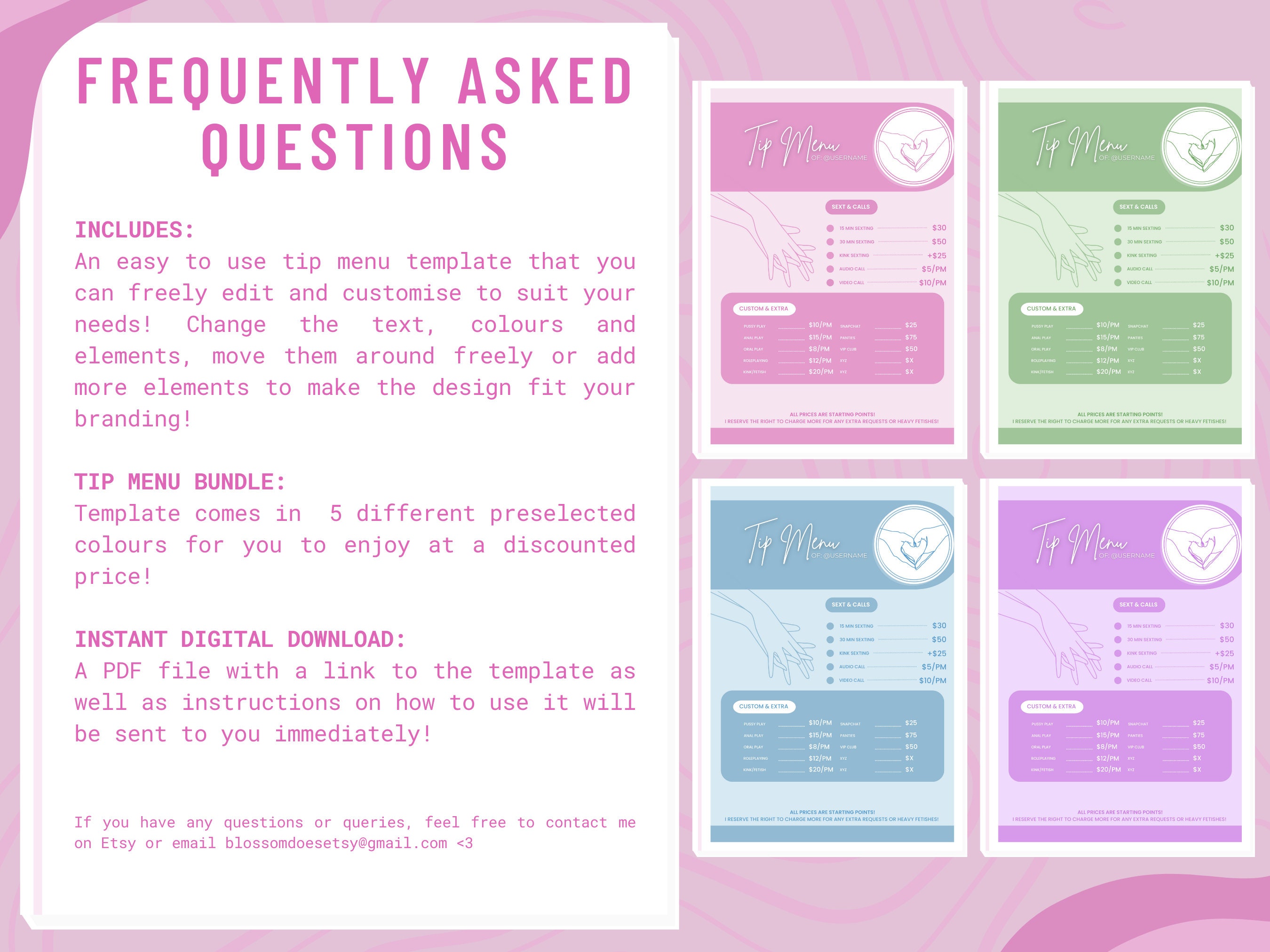 Easy to Edit Onlyfans Tip Menu Template for Fansly Adult - Etsy UK