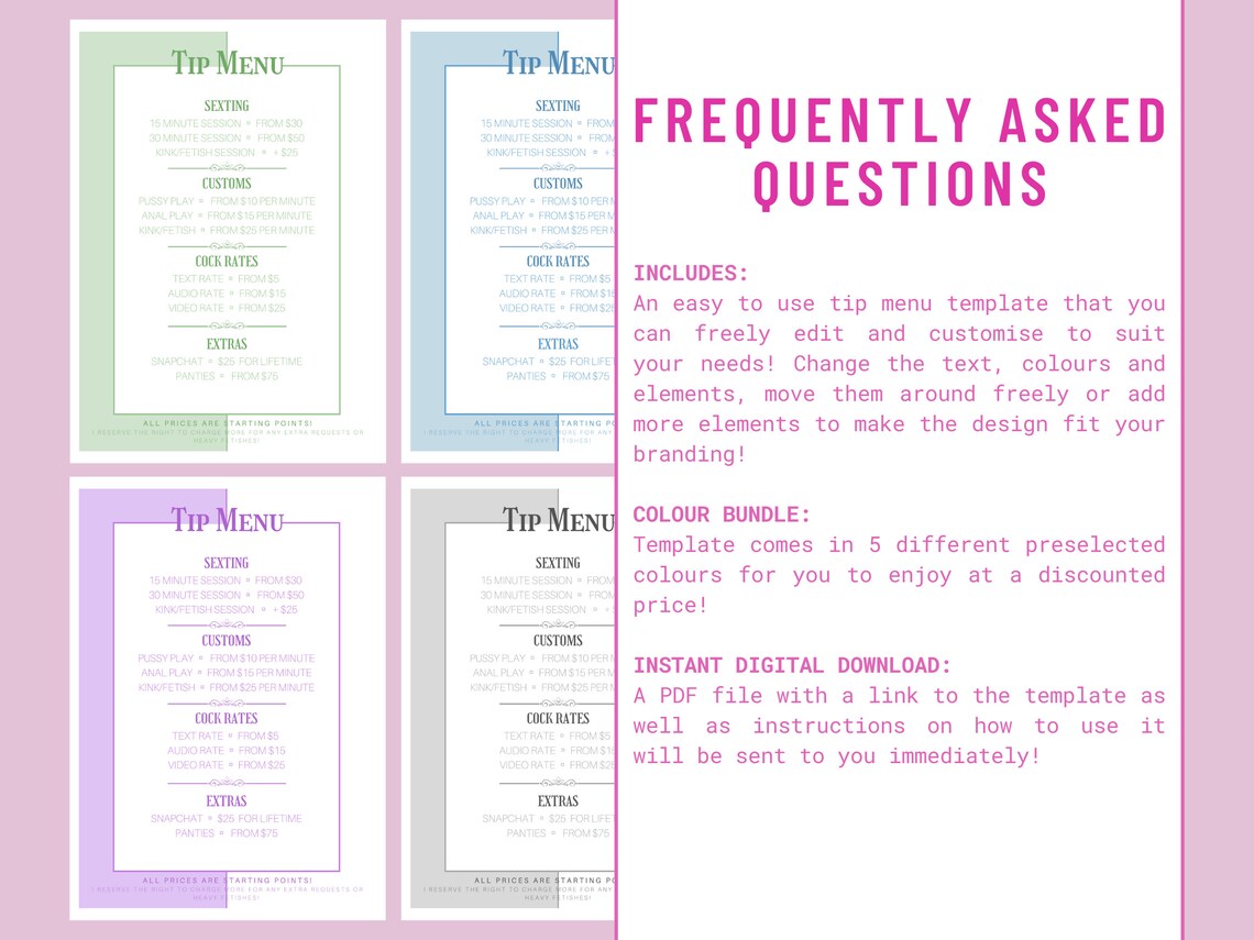 Easy to Edit Onlyfans Tip Menu Template - for Fansly, Adult Content Fan ...