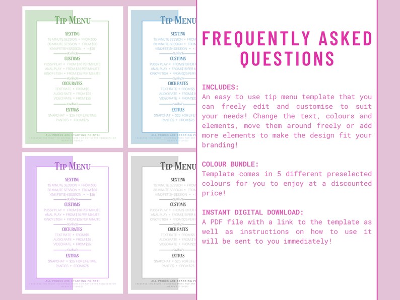 Easy to Edit Onlyfans Tip Menu Template for Fansly Adult - Etsy UK