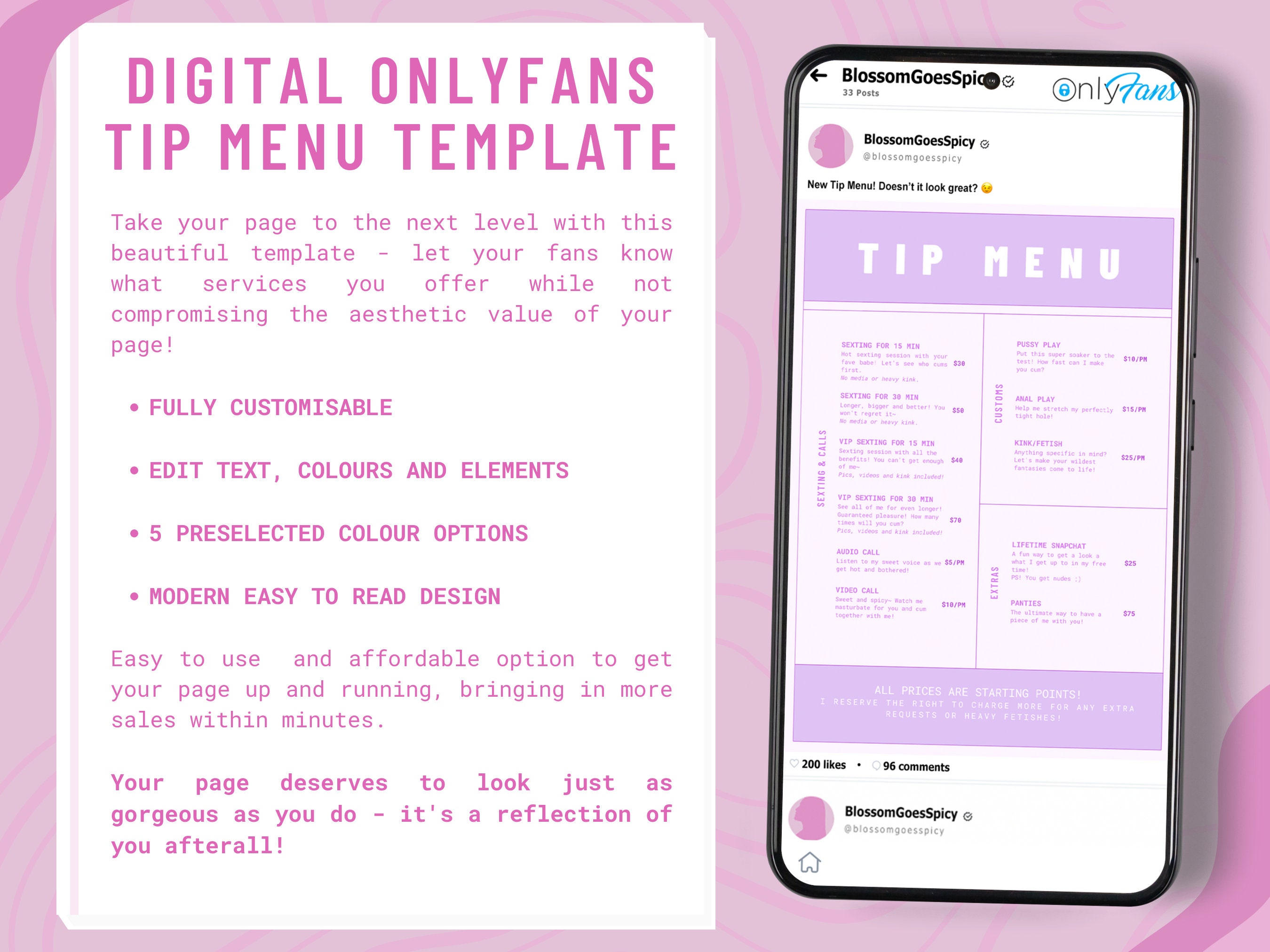 Easy to Edit Onlyfans Tip Menu Template for Fansly Adult - Etsy UK