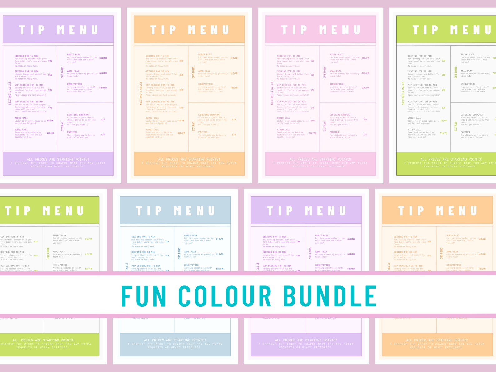 Easy to Edit Onlyfans Tip Menu Template for Fansly, Adult Content Fan ...