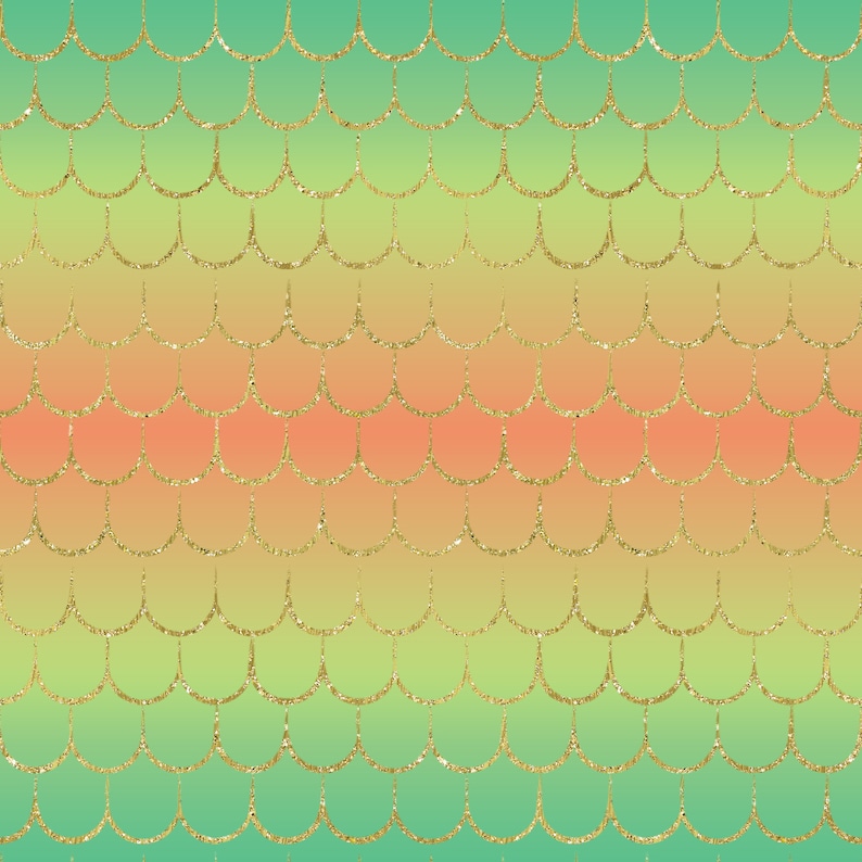 5 Digital Papers - Rainbow With Gold Glitter - Mermaid Scale Tail ...