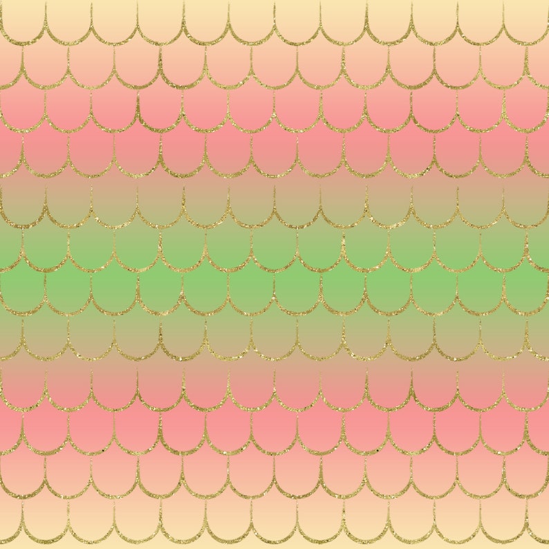 5 Digital Papers - Rainbow With Gold Glitter - Mermaid Scale Tail ...