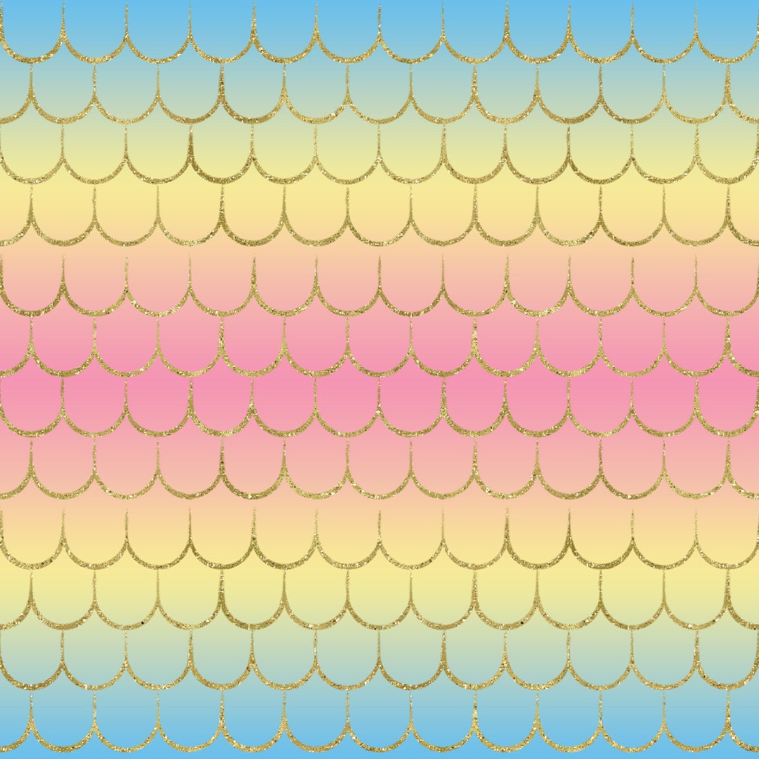 5 Digital Papers - Rainbow With Gold Glitter - Mermaid Scale Tail ...