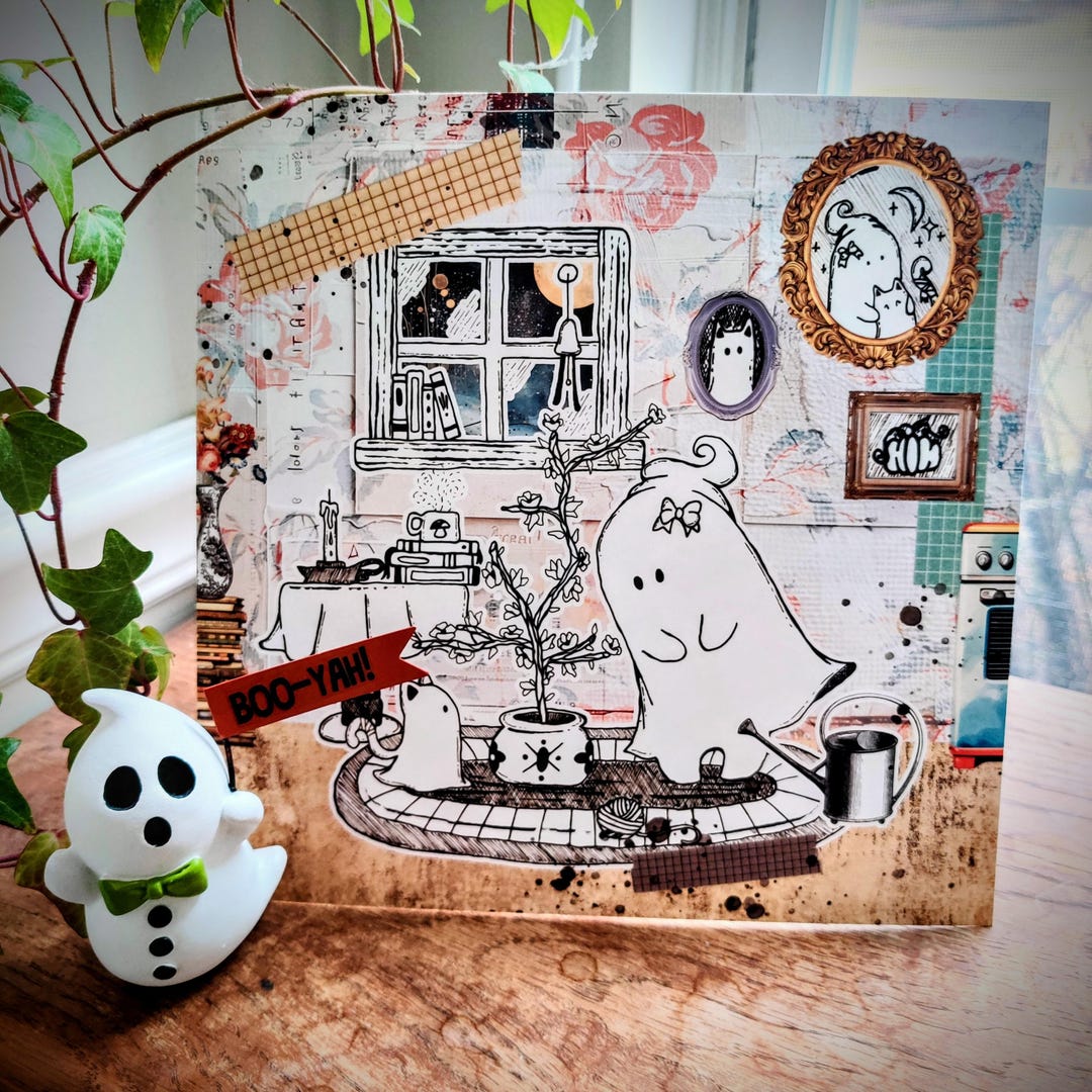 Spooky Spring Ghost Collage Art Print, Mixed Media, Cute, Cozy ...