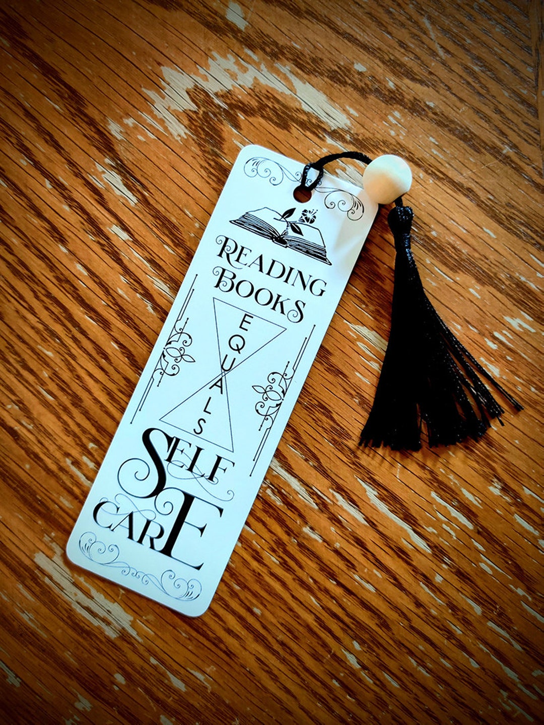 Reading Self Care Bookmark, Book, Flower, Ornamental, Decorative, Black ...