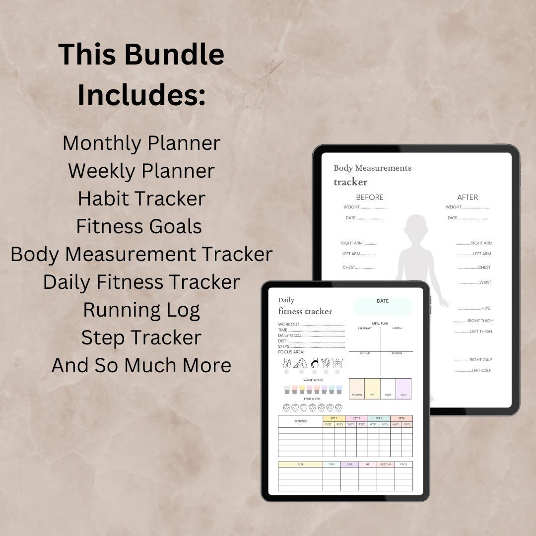Fitness Planner Bundle Printable, Digital Download Fitness Planner, Printable Fitness Tracker ...