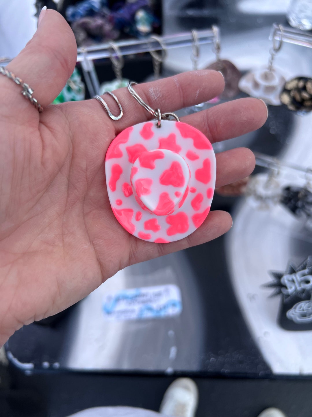 Cow Print Cowboy Hat Keychain (HOT PINK) - Etsy