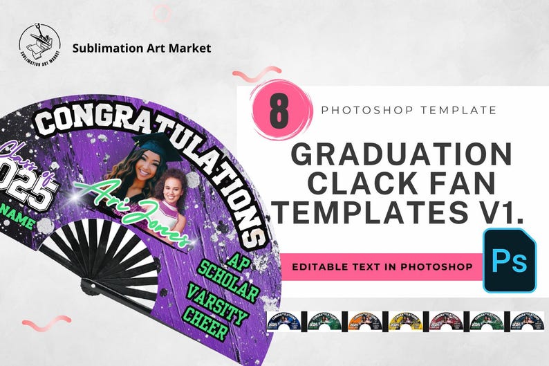 8 Graduation Clack Fan Templates Volume 1, Grad Fan, Photoshop Template ...