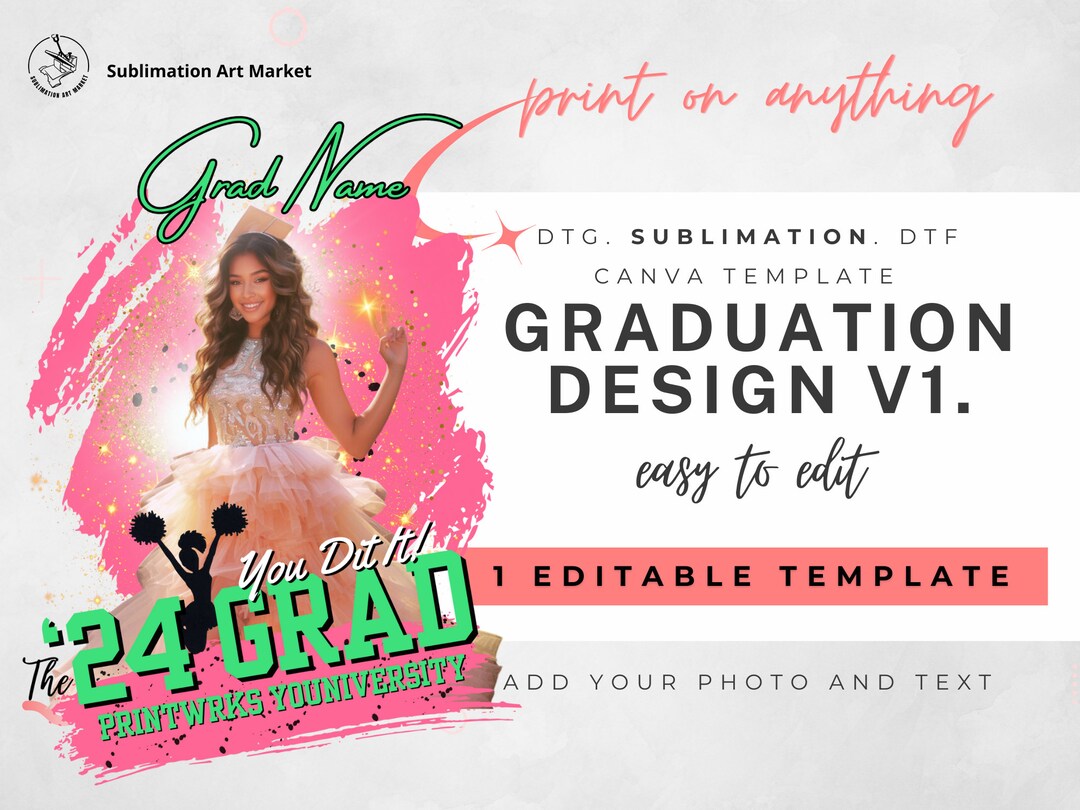 Graduation Editable Template V1, Cheerleader Theme, Canva Template ...