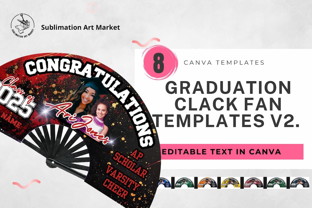 8 Graduation Clack Fan Templates Volume 2, Grad Fan, Canva Template ...