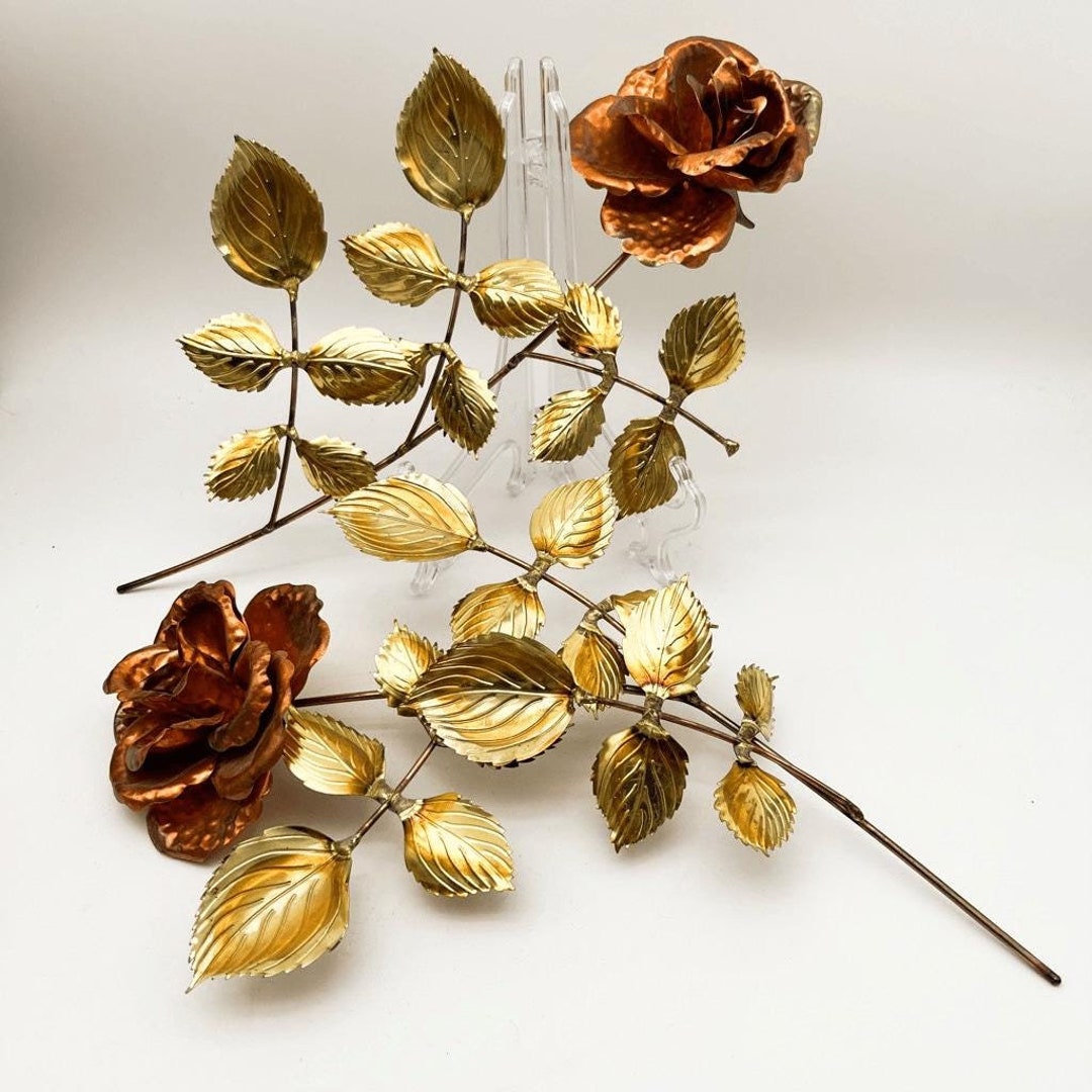 Vintage Metal Rose Wall Hanging Set of 2 Copper and Brass Flower Wall ...