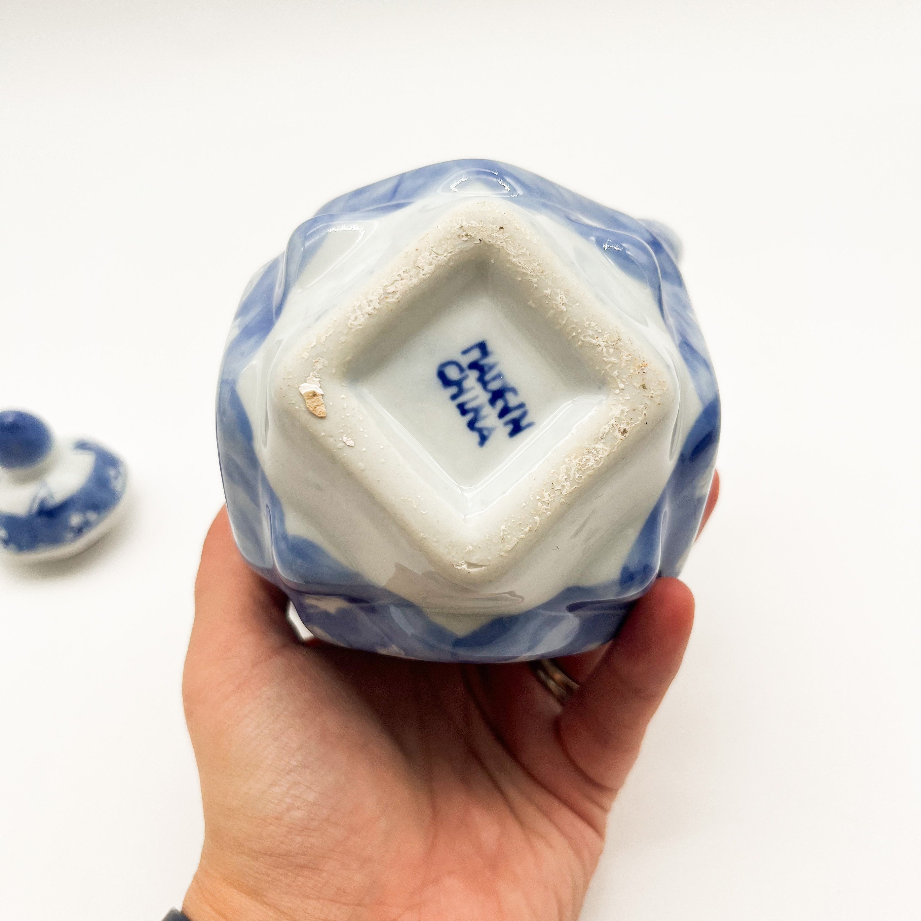 Vintage Fan Fong Decorative Teapot Chinese Blue and White Porcelain ...