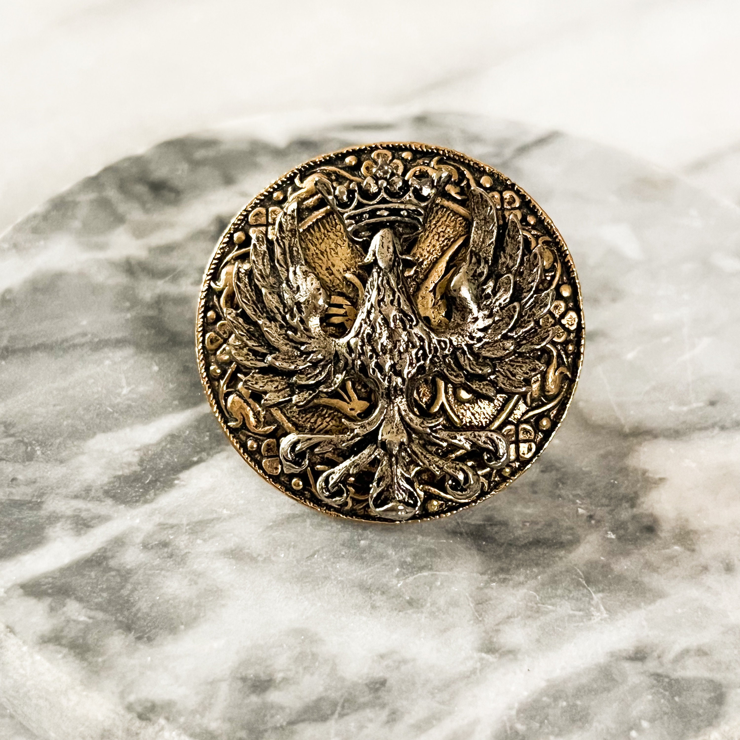 Signed ART Phoenix Medallion Ring Gold Toned Metal Size 3 - Etsy