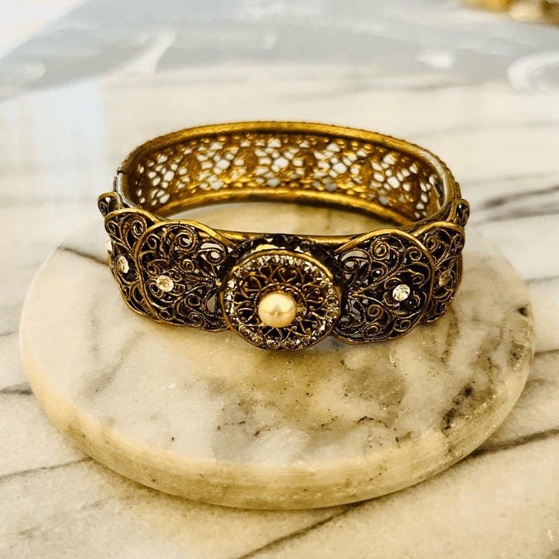 Gold Filigree Bangle - Etsy