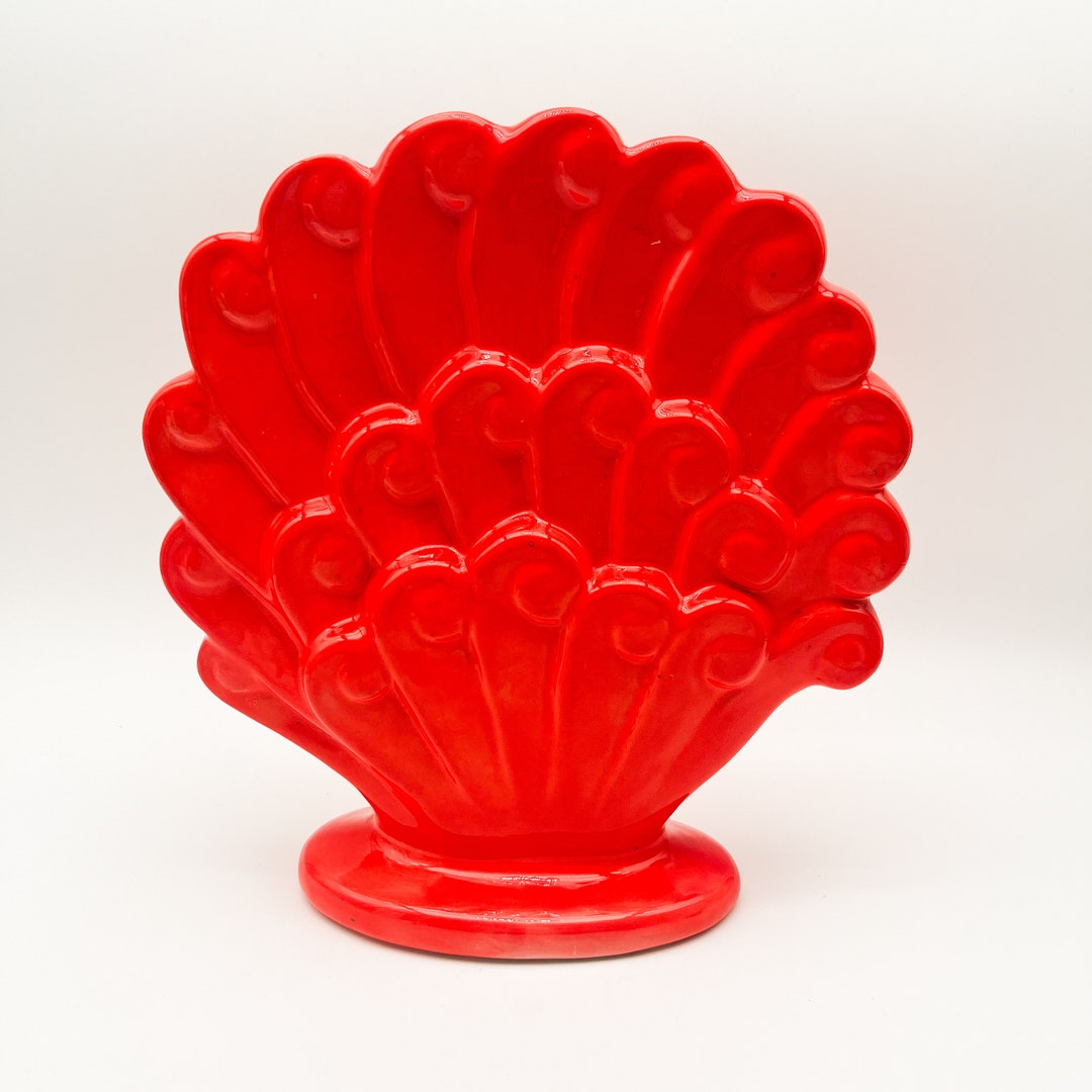 Vintage Midcentury Peacock Feather Vase Red Ceramic Mcm Glazed Etsy