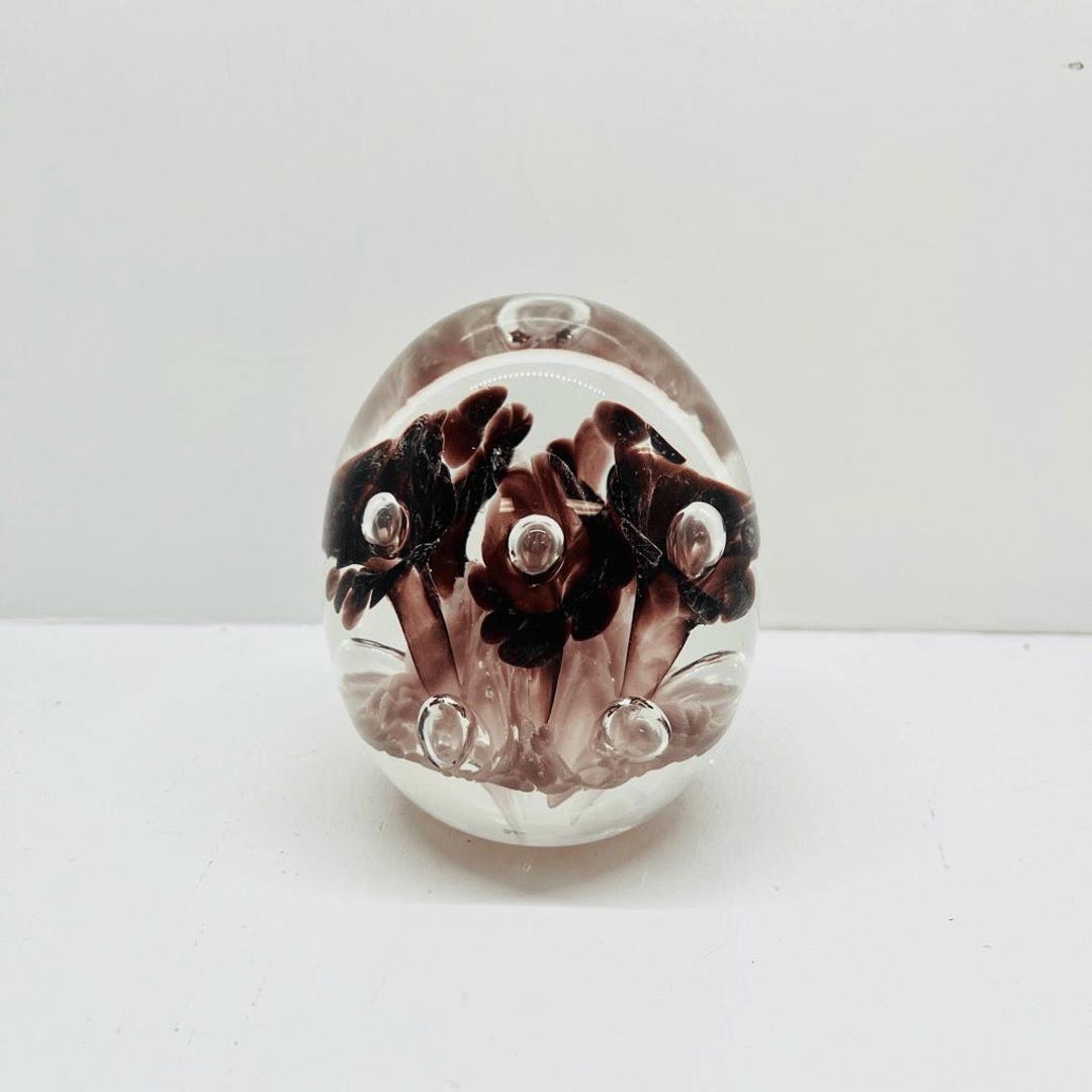 Joe Rice 2000 Art Glass Paperweight Burgundy and Clear, Egg Shaped ...