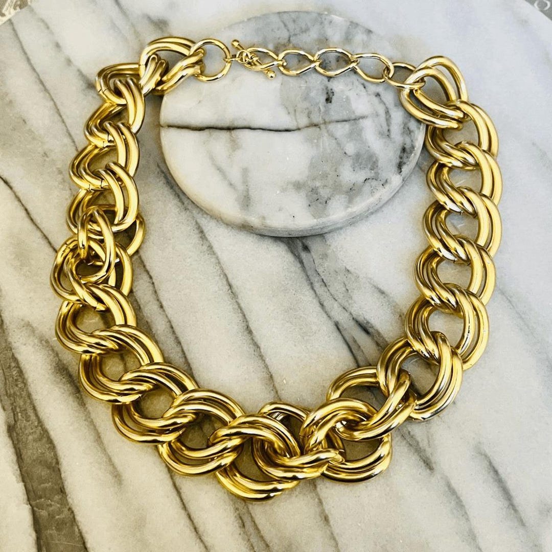 Vintage Chunky Chain Link Necklace, Gold Toned Metal, Big Oversized ...