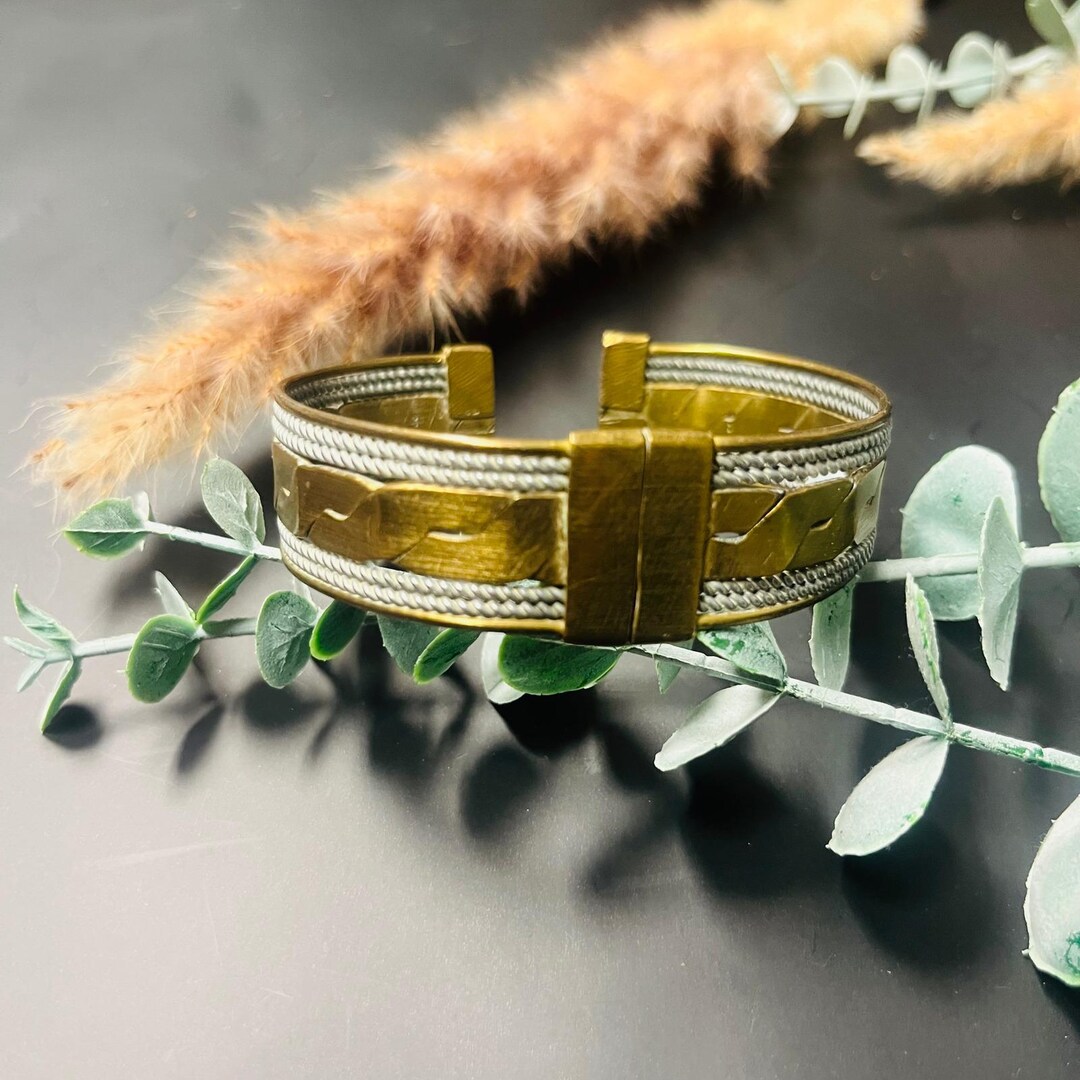 Vintage Brass Cuff Bracelet | Braid Design Patina Accent | Boho ...