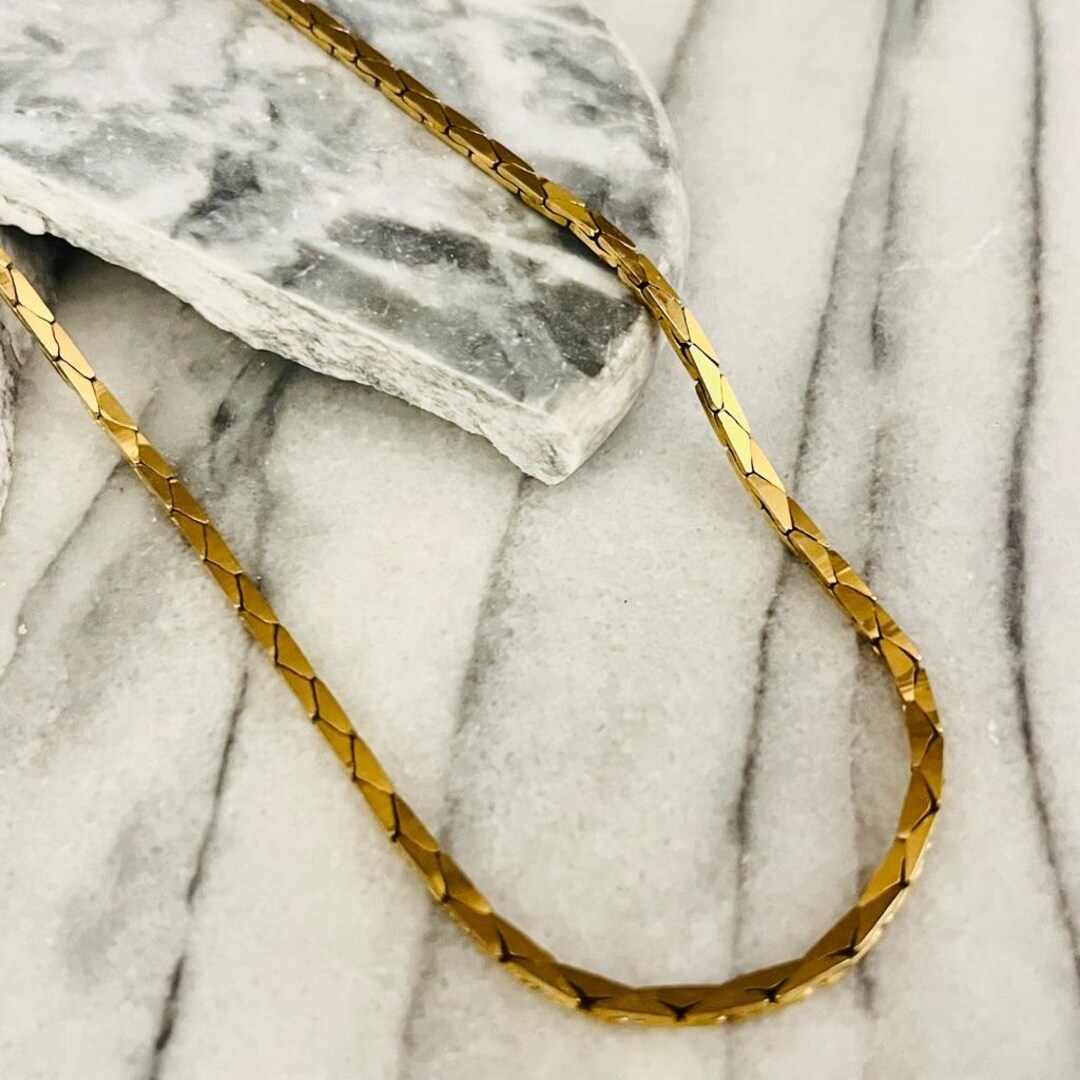 Vintage Triangle Link Chain Gold Toned Metal Thin Long 28' Unsigned - Etsy