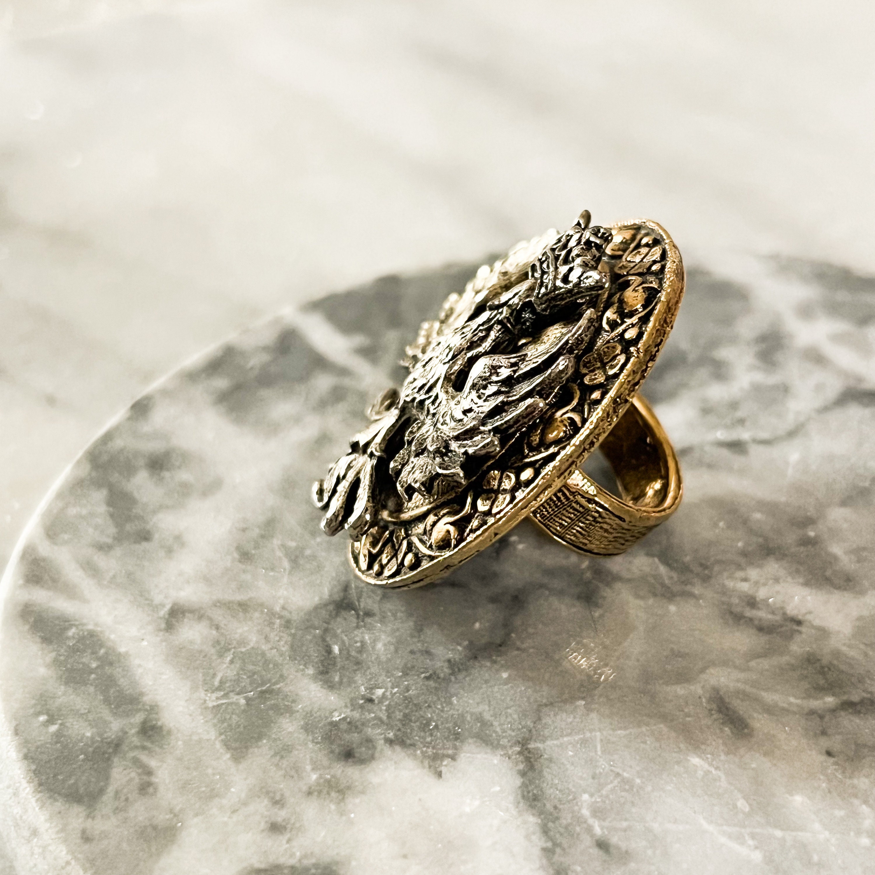 Signed ART Phoenix Medallion Ring Gold Toned Metal Size 3 - Etsy