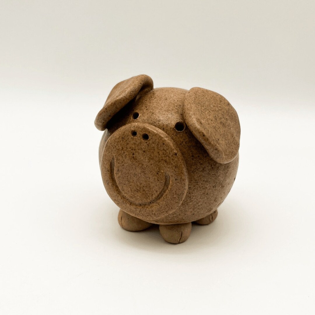Art Pottery Derpy Pig Round Handmade Brown Ceramic, Figurine Home Decor ...