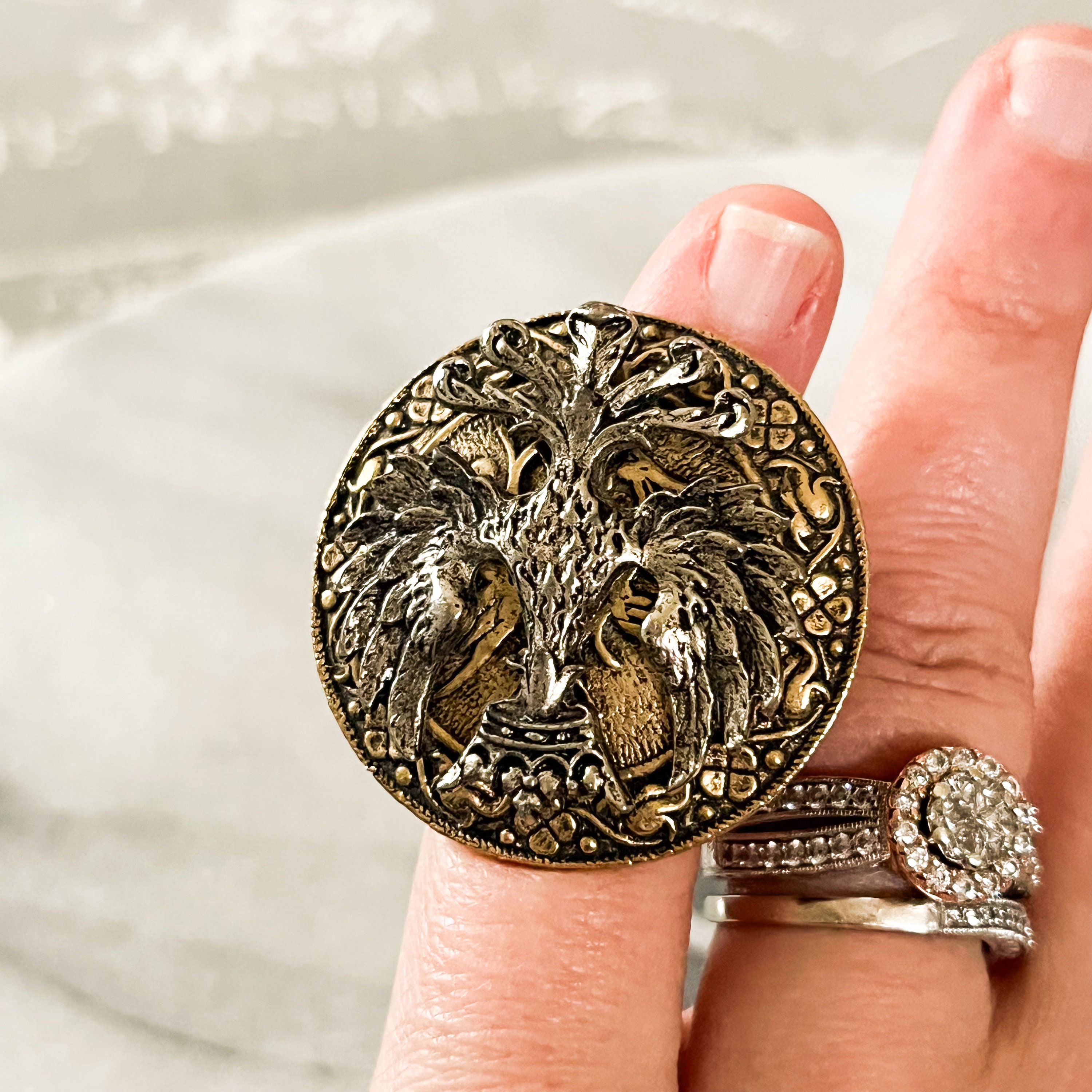 Signed ART Phoenix Medallion Ring Gold Toned Metal Size 3 - Etsy