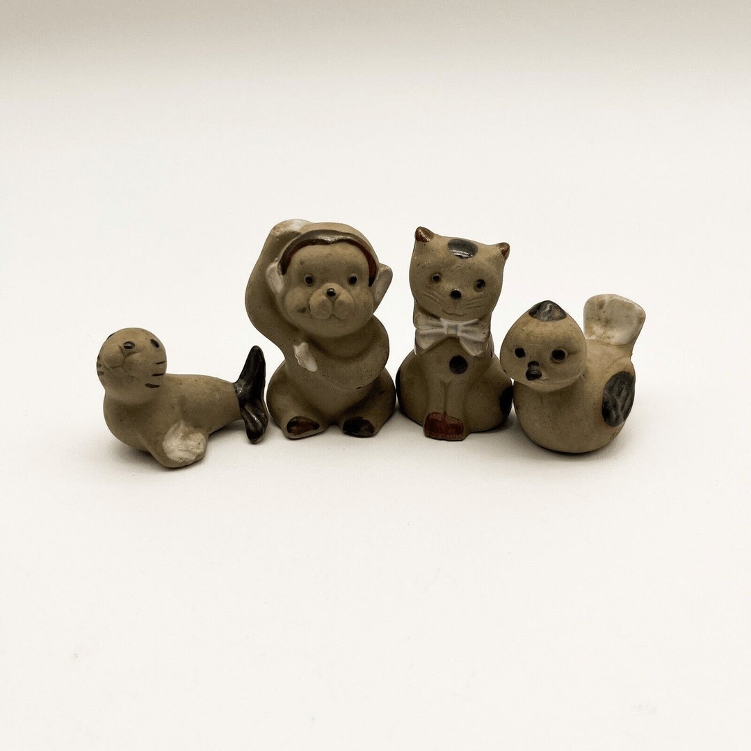 Vintage Ceramic Animal Critters Figurines Gray Monkey Seal Cat Bird MCM ...
