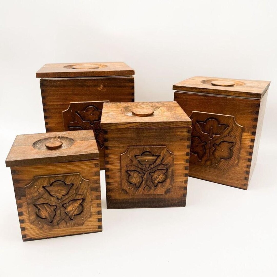Vintage 1976 Sears Roebuck& Co. Wood Nesting Kitchen Storage Canisters ...