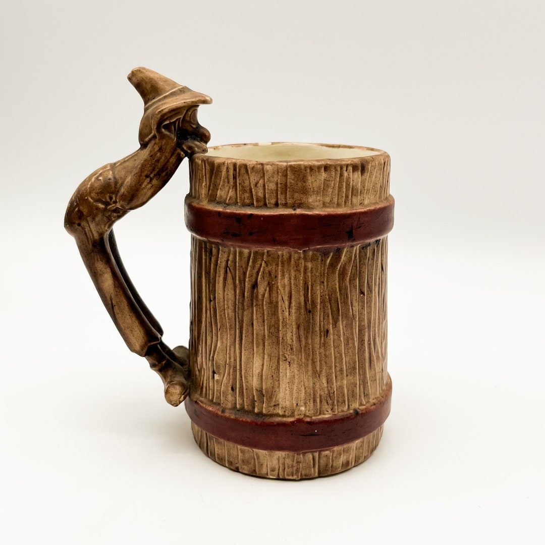 Vintage Whimsical Beer Barrel Mug With Peeking Farmer Handle - Etsy