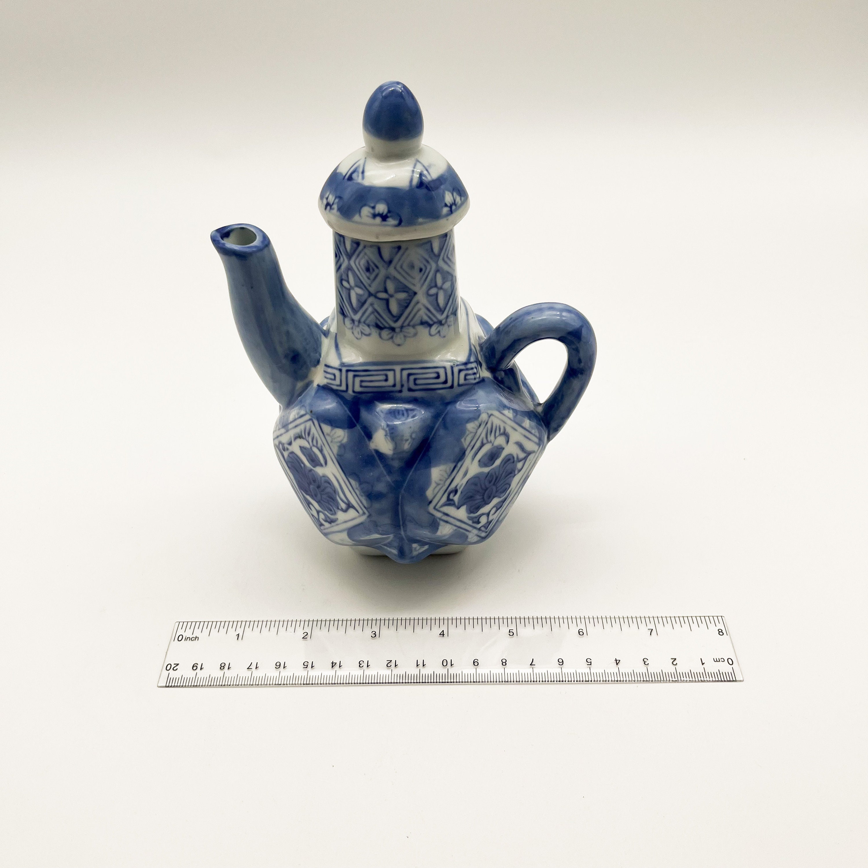 Vintage Fan Fong Decorative Teapot Chinese Blue and White Porcelain ...